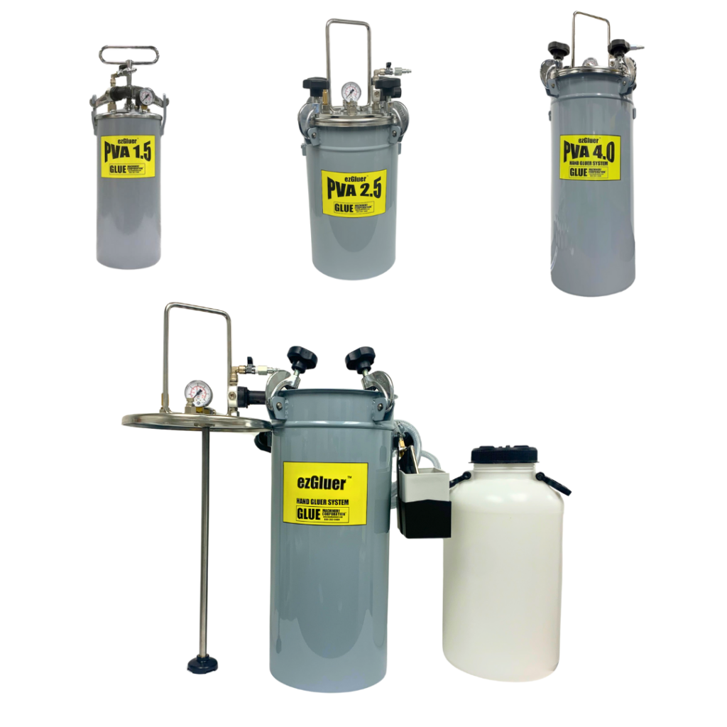 ezGluer™ PVA 1.5, 2.5, and 4.0 Gallon Pressure Pot : Glue Machinery Corp